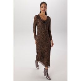 Aniston Selected Damen Aniston SELECTED Midikleid In Mesh-Quali&auml;t und im angesagten Animal-Print - NEUE KOLLEKTION braun 44, N-Gr