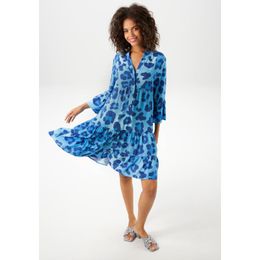 Aniston Casual Damen Aniston CASUAL Tunikakleid mit farbenfrohen, graphischen Bl&uuml;ten bedruckt blau 38, N-Gr