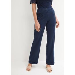 bonprix Damen bonprix Marlene-Hose &raquo;Marlenehose&laquo; weite Hose, mit B&uuml;gelfalte und Umschlagsaum, lockere Passform blau 36, N-Gr