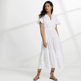 LANDS' END Besticktes Maxikleid aus Baumwolle f&uuml;r Damen, Damen, size: regular, Wei&szlig;, Baumwolle, by Lands' End