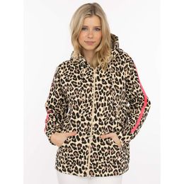 Zwillingsherz Damen Kapuzensweatjacke &raquo;"Leo"&laquo; Leomuster, pinker Streifen am Arm, Kapuze mit Kordel, Tasche, Zipper bunt L/XL