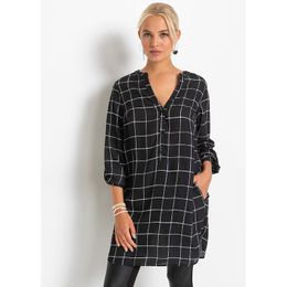 bonprix Damen bonprix Longbluse gerade Passform, mit Umlegekragen, mit tiefem V-Ausschnitt schwarz 44