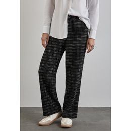 Street One Damen Street One Stoffhose &raquo;QR Straight Leg Boucl&eacute;&laquo; Sommerhose mit Karomuster, Boucl&eacute; schwarz 44, L&auml;nge 30