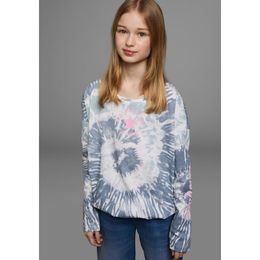 Kidsworld M&auml;dchen Kidsworld Fledermausshirt &raquo;Batik-Optik Shirt&laquo; Langarm, mit Gummizug am Saum, stylischer Aufdruck blau 140/146