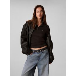 Calvin Klein Jeans Damen Langarmshirt Kragen mit Knopfleiste, Regular Fit, kurze Form L