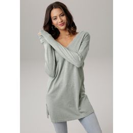 Laura Scott Damen Strickpullover mit spitzenbesetztem V-Ausschnitt gr&uuml;n 46