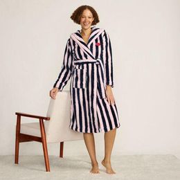 LANDS' END Lands' End x Lulu Guinness Fleece-Bademantel mit Streifen in Petite-Gr&ouml;&szlig;e, Damen, size: petite, Blau, Polyester, by Lands' End