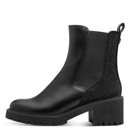 Marco Tozzi Damen Marco Tozzi Chelseaboots , Blockabstz, Stiefelette mit funkelenden Strasssteinchen besetzt schwarz 38