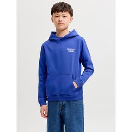 Jack & Jones Jack & Jones Junior Jungen Kapuzensweatshirt &raquo;JORNORREBRO TYPO BACK SWEAT HOOD SN JNR&laquo;, Baumwollmischung, relaxed fit, Langarm blau 152