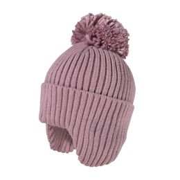 MaxiMo Jungen MaxiMo Strickm&uuml;tze w&auml;rmend, breiter Umschlag, Ohrenklappen, Bommel lila 49/51