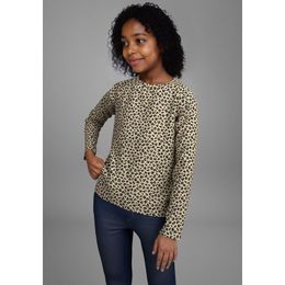 Kidsworld M&auml;dchen Kidsworld Langarmshirt &raquo;Shirt in Leo-Optik&laquo; Modischer Animal-Print beige 128/134
