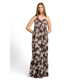 Tom Tailor Denim Damen Tom Tailor Denim Spaghettikleid Ohne Taschen Sommerkleid in floraler Optik und aus Viskose braun M, N-Gr