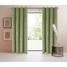 LeGer Home by Lena Gercke Gardine &raquo;LADINA&laquo; &Ouml;sen 1 Stk. tlg. blickdichter Vorhang, Samt Vorhang gr&uuml;n Polyester, Recyceltes Material 145cm, &Ouml;sen, 140cm