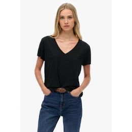 Superdry Damen T-Shirt &raquo;STUDIOS SLUB EMB VEE TEE&laquo; Baumwollmischung, relaxed fit schwarz XS
