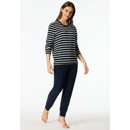 Schiesser Damen Schlafanzug &raquo;Casual Essentials&laquo; 2 tlg. w&auml;rmende Frottee-Qualit&auml;t, Rundhalsausschnitt, lang&auml;rmelig blau 40