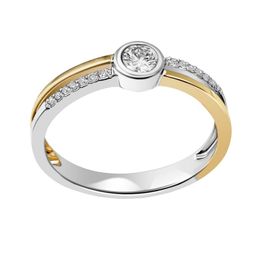 Firetti Damen Fingerring &raquo;Schmuck Geschenk Gold 585 Damenring Ring Kreis rund Bicolor&laquo; 58, 0,26 SI = kleine Einschl&uuml;sse, Wei&szlig;gold 585, 3mm
