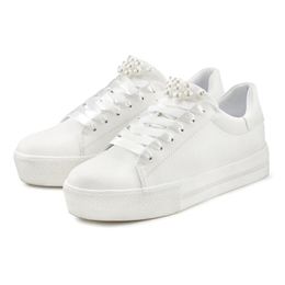 Lascana Damen Lascana Sneaker mit Perlen, Schn&uuml;rhalbschuhe, Freizeitschuhe, VEGAN wei&szlig; 39