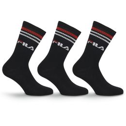 Fila Herren Socken 3 Paar, breites Rippenb&uuml;ndchen, Logoschriftzug, Cotton-Mix schwarz 43-46