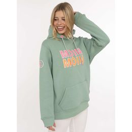 Zwillingsherz Damen Hoodie &raquo;"Moin Moin"&laquo;, auff&auml;lliges Front Logo, Anker am Arm, Kapuze mit Kordel, K&auml;ngurutasche gr&uuml;n L
