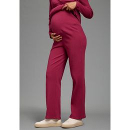 Neun Monate Damen Umstandshose &raquo;Weite Jerseyhose f&uuml;r Schwangerschaft & Stillzeit, elastische Rippware&laquo; Umstands-Hose aus Rippware mit weitem Bein pink
