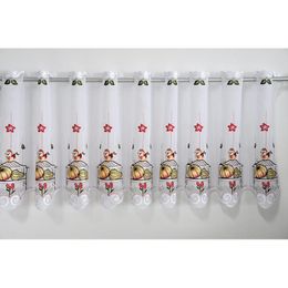 Stickereien Plauen Scheibengardine &raquo;Herbst&laquo; Durchzugl&ouml;cher 1 Stk. tlg. veredelt mit echter Plauener Spitze Stickerei wei&szlig; Voile, Polyester 40cm, Durchzugl&ouml;cher, 128cm