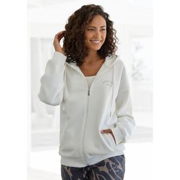 Lascana Damen Lascana Kapuzensweatjacke mit seitlichen Taschen und Innen angeraut, Loungewear beige 32/34