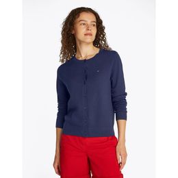 Tommy Hilfiger Damen Cardigan &raquo;CO JERSEY STITCH CARDIGAN&laquo; Baumwollmischung, regular fit, Rundhals, goldfarbene Kn&ouml;pfe blau XL (42)