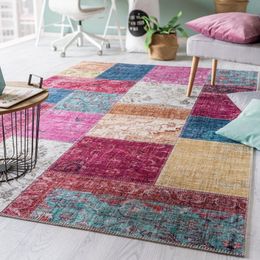 LUXOR living Teppich &raquo;Prima 2&laquo; rechteckig 7 mm H&ouml;he Kurzflor, Patchwork Muster, Vintage Design, Wohnzimmer bunt Kunstfaser B : 200cm 1 Stk., 7mm, L: 