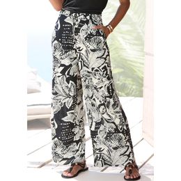 Vivance Damen Palazzohose &raquo;aus weicher, leichter Viskose&laquo; mit Bl&auml;tterdruck aus Jersey, l&auml;ssige Schlupfhose, leichte Sommerhose schwarz 36, N-Gr