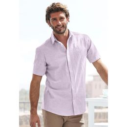 John Devin Herren Kurzarmhemd &raquo;Regular Fit,&laquo; Leinenhemd mit Kentkragen aus Baumwoll-Leinen Mischung lila L (41/42), N-Gr