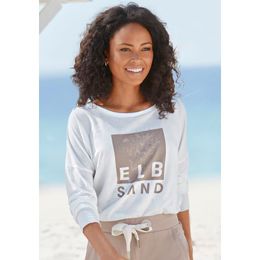 ELBSAND Damen Langarmshirt &raquo;Irpa&laquo; mit Logodruck, Baumwoll-Mix, sportlich-casual wei&szlig; M (38)