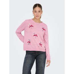 Only Damen Only Weihnachtspullover &raquo;ONLXMAS SHINE LS ONECK KNT&laquo; Kunstfaser, Weihnachtsmotiv, Pailletten rosa S
