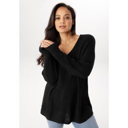 Aniston Plus Damen Aniston PLUS Strickpullover im dezenten Ajour-Strickmuster schwarz 50