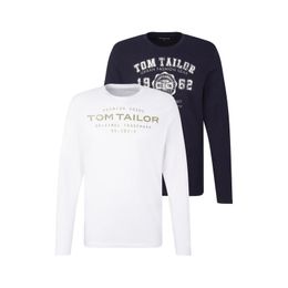 Tom Tailor Herren Tom Tailor Langarmshirt Packung, 2 Stk. 2er Pack / mit Logo Print blau XXL