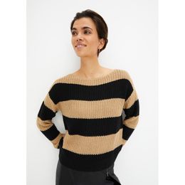 bonprix Damen bonprix Strickpullover mit hohem Baumwollanteil, mit U-Boot Ausschnitt, bequem beige 36/38 (S)