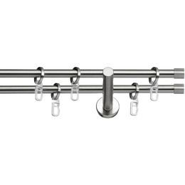 Indeko Gardinenstange &raquo;Andrax&laquo; &Oslash; 12 mm 2 l&auml;ufig-l&auml;ufig Fixma&szlig; Komplett-Set inkl. Ringen und Montagematerial silber Stahl B/L: 240cm &Oslash; 12mm, 1 Stk., 2 