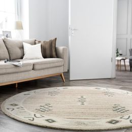 Theko Wollteppich &raquo;Royal Berber&laquo; rund 18 mm H&ouml;he Berber Optik, gemustert, reine Wolle, mit Bord&uuml;re Wohnzimmer beige Schurwolle &Oslash; 240cm 1 Stk., 18mm, &Oslash;