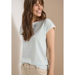 Cecil Damen T-Shirt l&auml;ssiger Streifenlook, Rundhals, softer Materialmix wei&szlig; XXL (46)