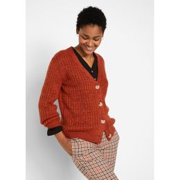 bonprix Damen bonprix Strickjacke &raquo;Grobe Strickjacke mit recycelter Baumwolle&laquo; bequeme Passform, melierte Optik, mit dekorativen Kn&ouml;pfen braun 36/38 (
