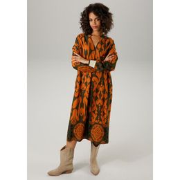 Aniston Casual Damen Aniston CASUAL Blusenkleid Eingrifftaschen mit gro&szlig;fl&auml;chigem, grafischen Druck bunt 44, N-Gr