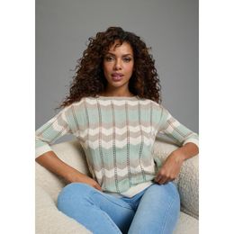 Laura Scott Damen Strickpullover leichter &Uuml;bergangspullover mit Ajourmuster und 3/4 &Auml;rmeln bunt 40/42