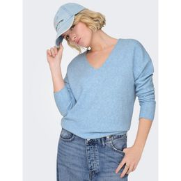 Only Damen Only V-Ausschnitt-Pullover &raquo;ONLRICA LIFE L/S V-NECK PULLO KNT NOOS&laquo; Materialmix, regular fit blau XS