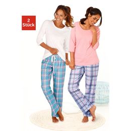 Arizona Damen Pyjama Packung, 4 tlg. mit passenden Basicshirts orange 32/34