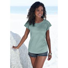 Vivance Damen Kurzarmshirt &raquo;mit dekorativem H&auml;keleinsatz&laquo; aus b&uuml;gelfreier Cr&ecirc;pe-Qualit&auml;t gr&uuml;n 32/34