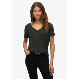 Superdry Damen T-Shirt &raquo;STUDIOS SLUB EMB VEE TEE&laquo; Baumwollmischung, relaxed fit schwarz M