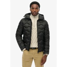 Superdry Herren Steppjacke &raquo;HOODED QUILTED WAVE PADDED JKT&laquo; mit Kapuze mit Markenlabel, Regular Fit, aus Polyester und Kunstfaser, unifarben schwarz L