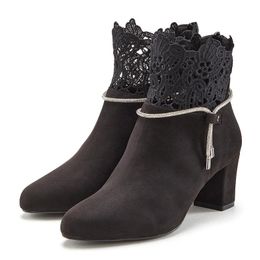Lascana Damen Lascana Stiefelette &raquo;Stiefel, Boots,&laquo; mit elegantem Spitzenbesatz schwarz 39