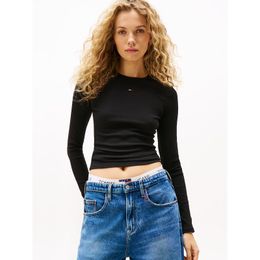 Tommy Jeans Damen Langarmshirt &raquo;TJW SLIM ESSENTIAL RIB LS&laquo; mit Logostickerei schwarz XS (34)