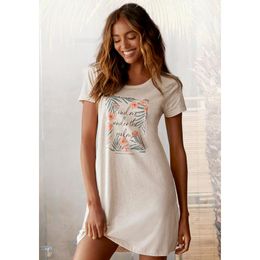 Lascana Damen Lascana Sleepshirt mit Palmen-Print beige 32/34, N-Gr