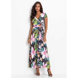 bonprix Maxikleid in Wickeloptik, schwarz, Gr.40/42 (M), Maxikleid mit V-Ausschnitt und kurzen &Auml;rmeln